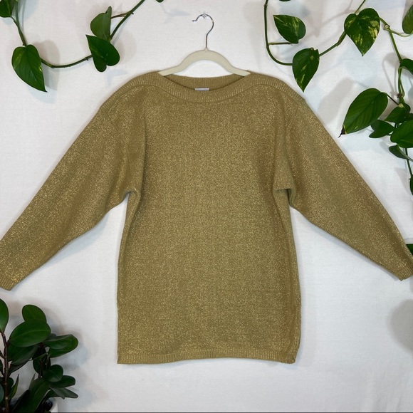 Vintage | Sweaters | Vintage Cozy Shiny Gold Oversized Metallic Knit ...